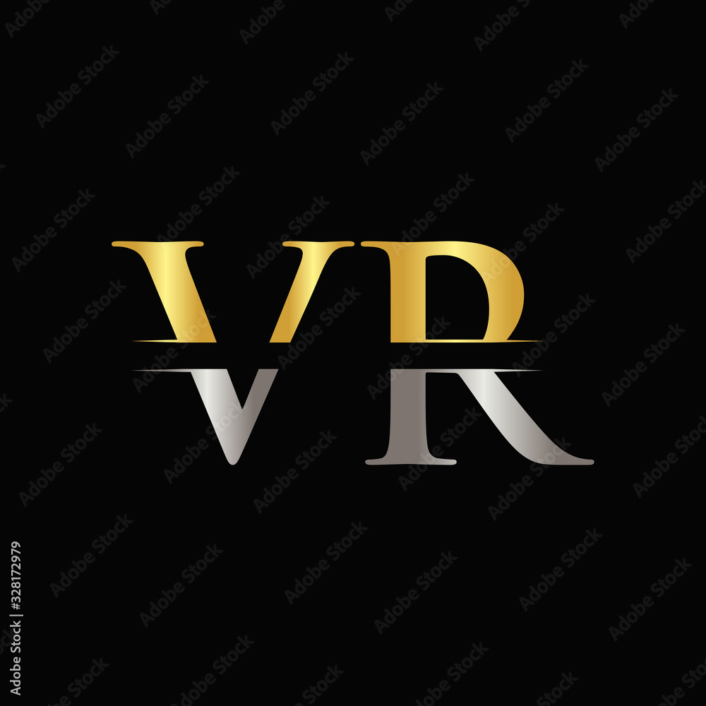 Creative Letter VR Logo Vector Template With gold and Silver Color. VR ...