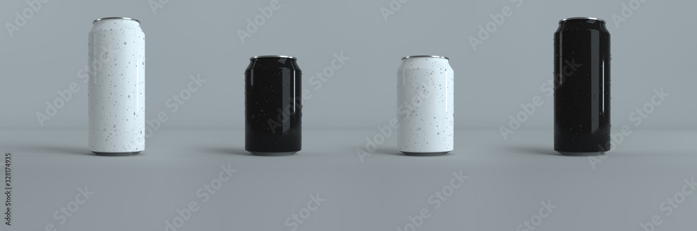 Aluminium beer, coke and slim soda can mock up blank template. 2 ...