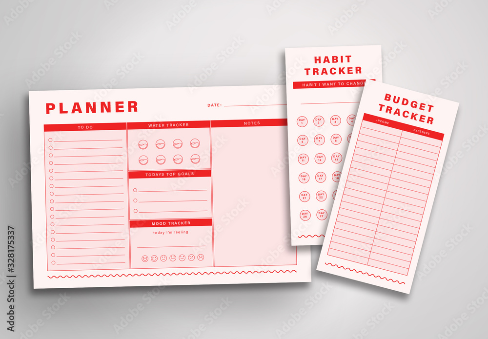 Red and Pink Planner Layout Stock Template | Adobe Stock