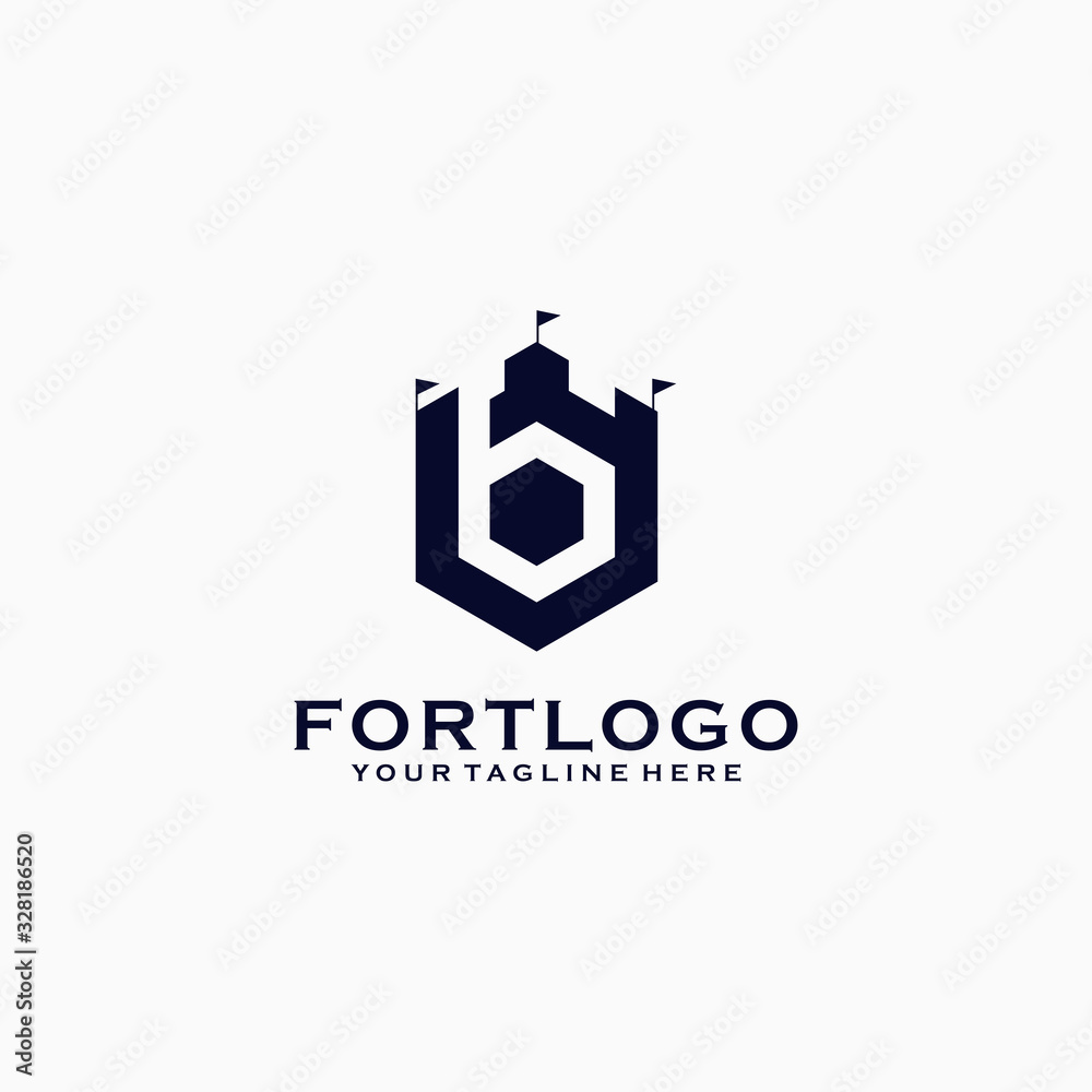 Fortress logo design emblem vector illustration black and bold style ...