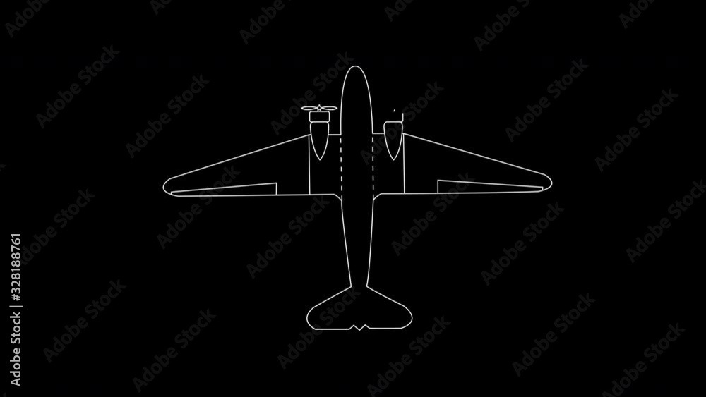 Animated Douglas DC-3 Plane Outline Draws and Flies in 4K and HD vídeo ...
