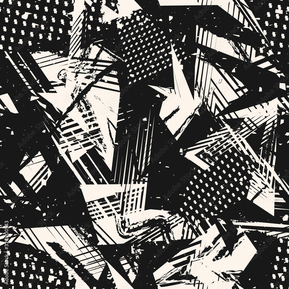 Abstract monochrome grunge seamless pattern. Urban art texture with ...