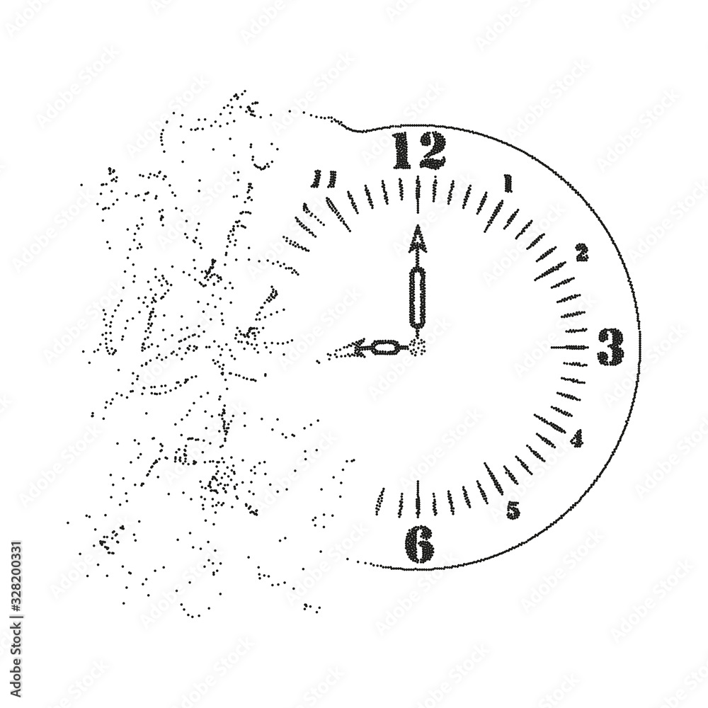 clock dissolves, disappears. My time is over , I'm late. Vector object ...