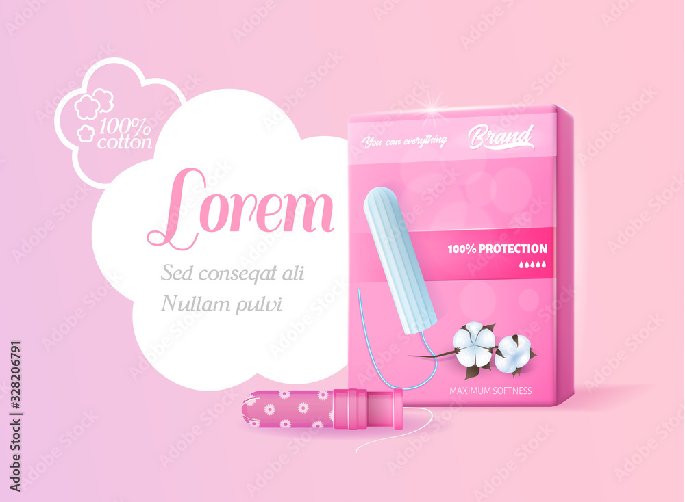 Hygienic Tampon with Applicator Advertisement. Realistic Pack with ...