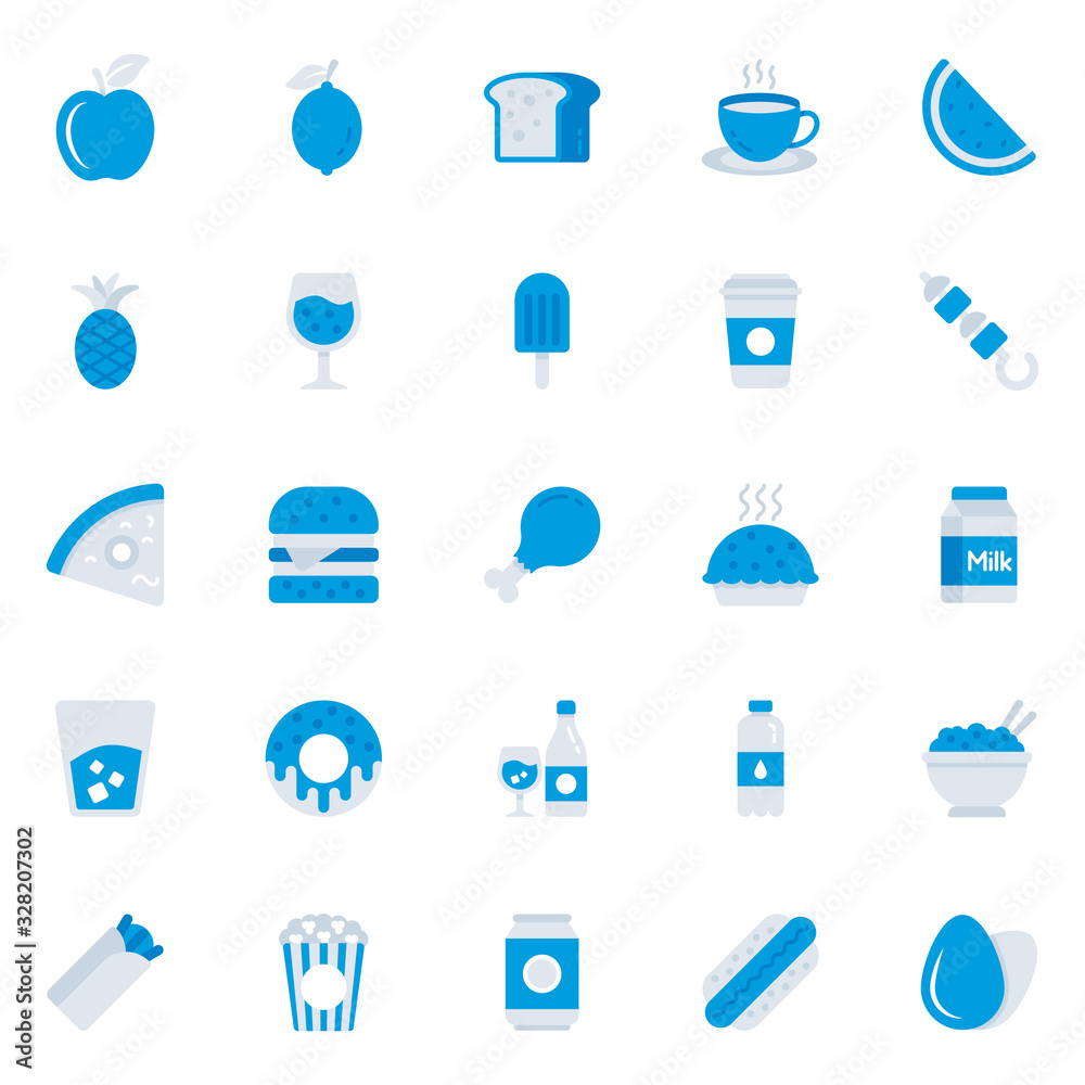 Healthy Food Flat Icons Pack Stock Illustration | Adobe Stock