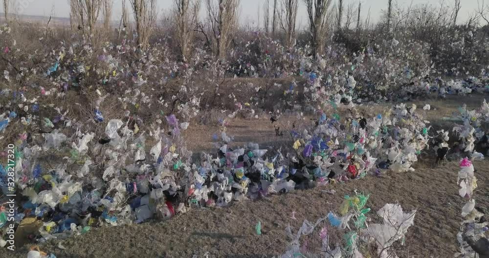 Plastic pollution trash in nature with different kinds of garbage ...