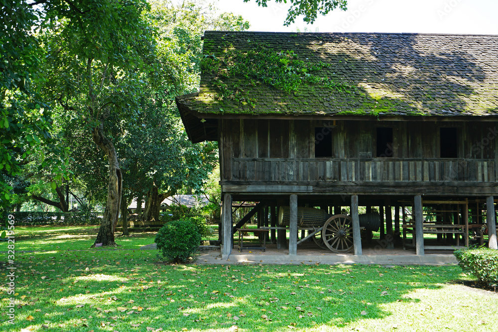 Thai architecture and exterior design of old Kalae house, Rice granary ...