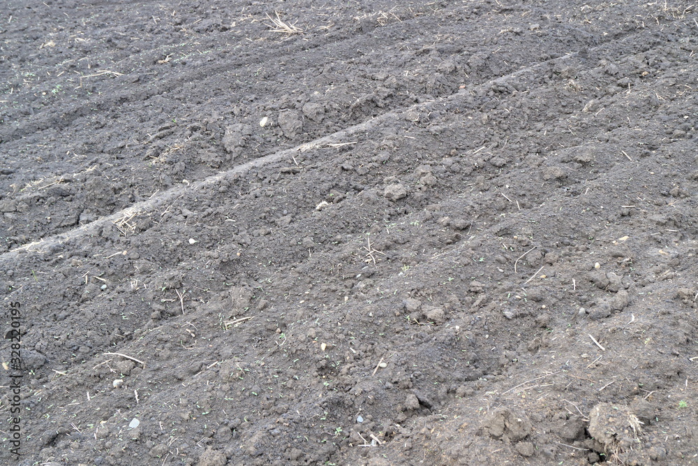 Treated soil. Land for planting agricultural plants. Background. Focus ...