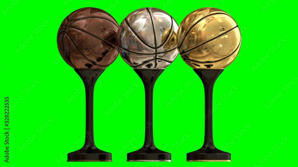 Animated rotating around gold, silver and bronze simple basketball ...