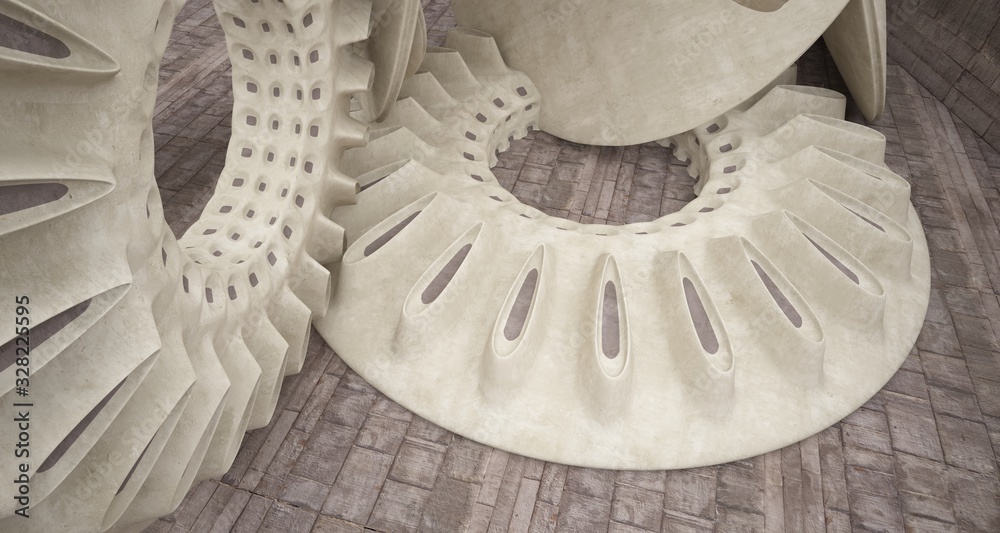 Architectural background. Abstract concrete interior with smooth discs ...