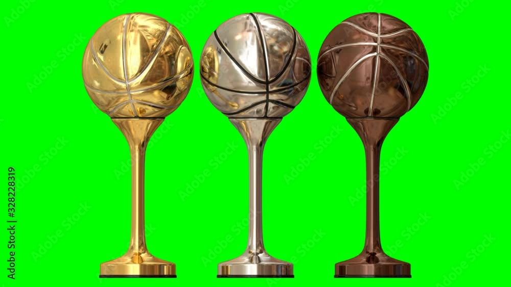 Animated spinning gold, silver and bronze simple basketball trophy ...