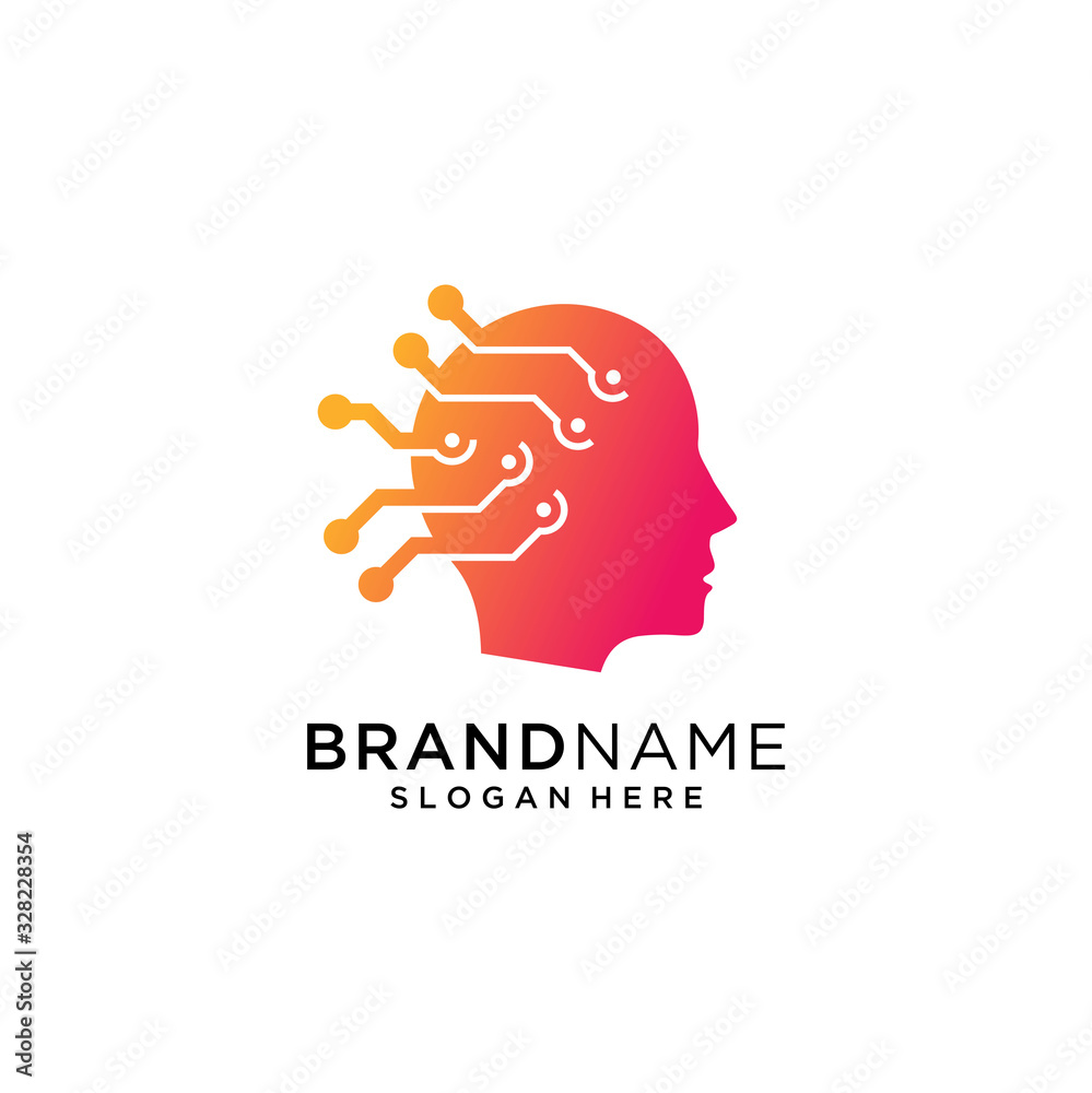 Head Tech logo, colorful Head logo concept vector, Head digital ...