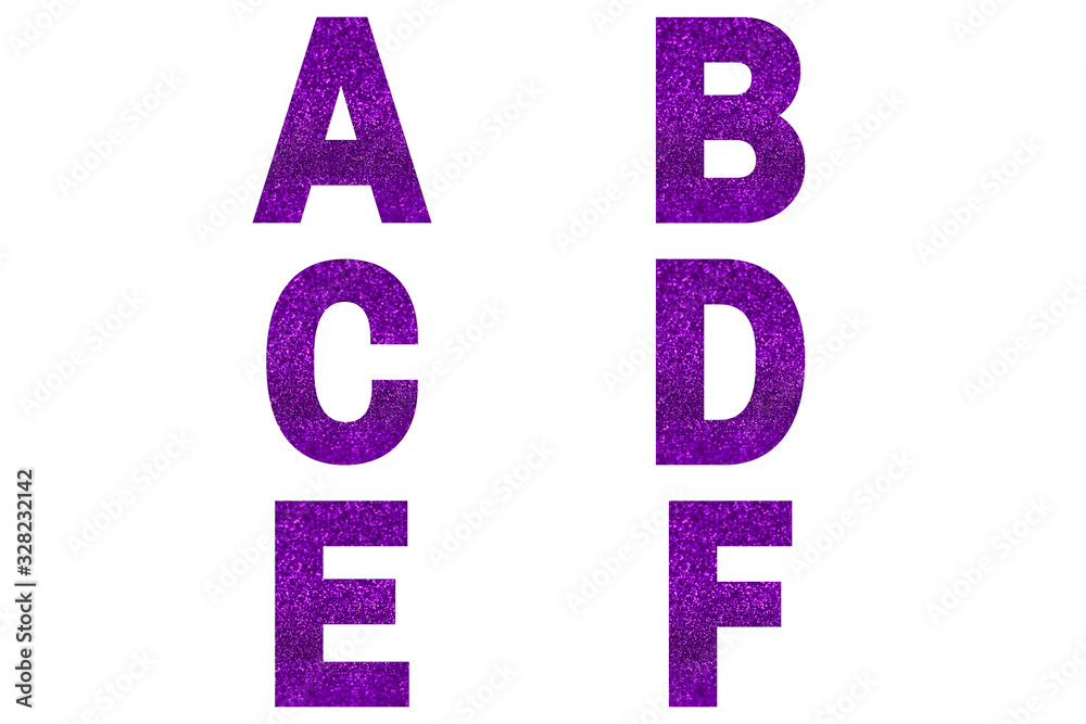 Violet font Alphabet a, b, c, d, e, f made of violet sparkle background ...