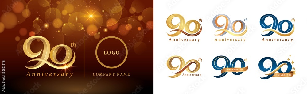 Set of 90th Anniversary logotype design, Ninety years Celebrating ...