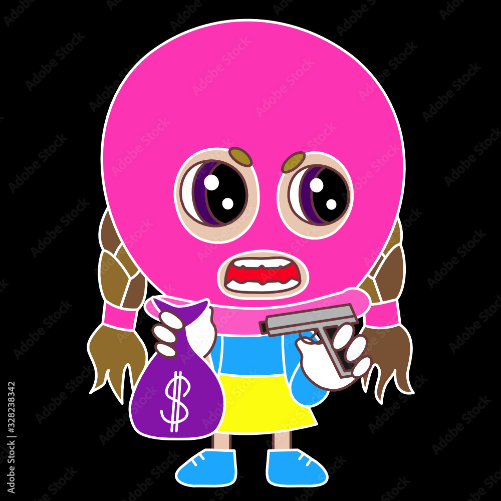 emoticon with girl robber that is committing a crime by wearing a mask ...