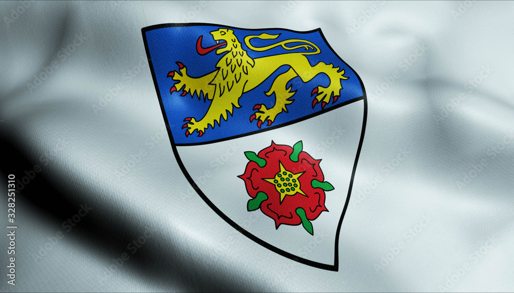 3D Waving Germany City Coat of Arms Flag of Erkelenz Closeup View Stock ...