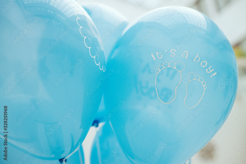 Newborn baby celebration helium balloons for boy. It’s a boy. Blue ...