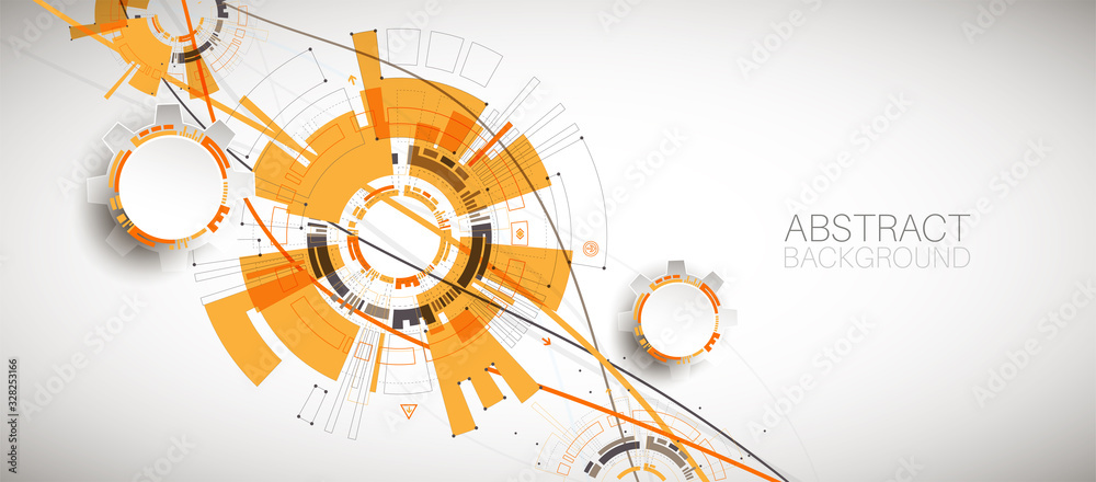 Abstract orange colored technology background with various ...