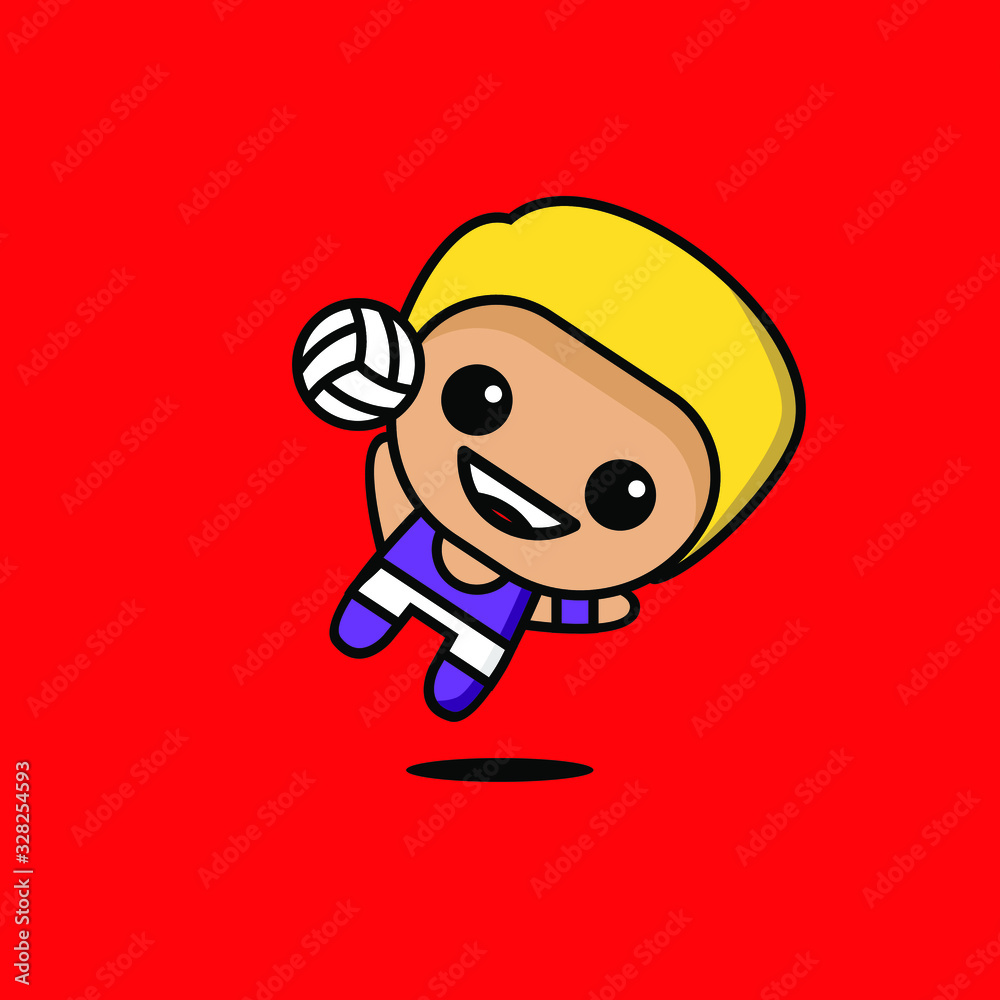 cute kawaii volleyball player character logo icon design vector ...