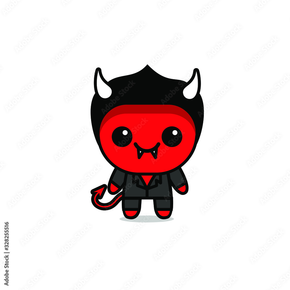 cute kawaii red devil character logo icon design vector illustration ...