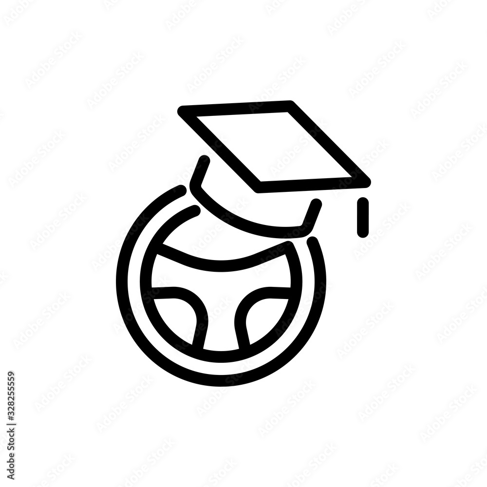 Driving school line icon. Auto education logo with steering wheel ...