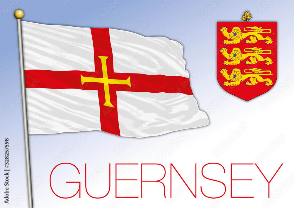 Guernsey official national flag and coat of arms, Europe, vector ...