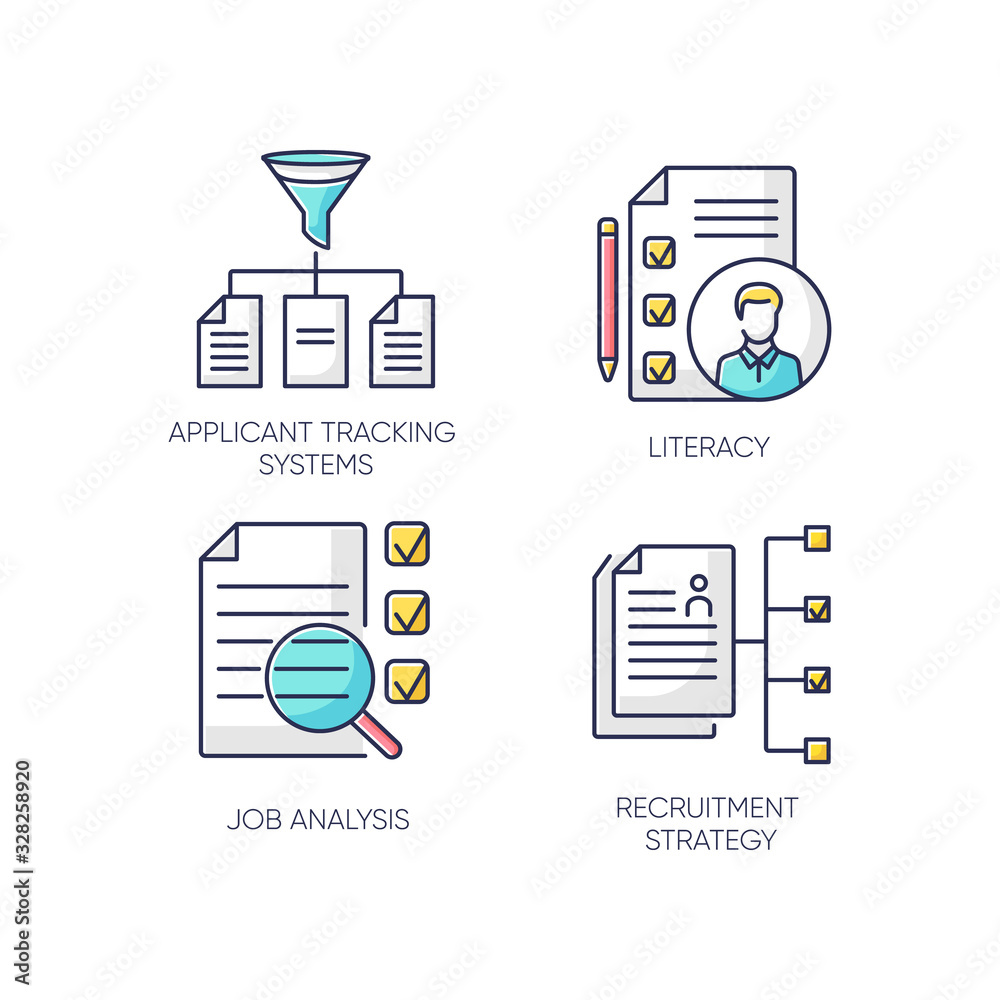 Professional employment RGB color icons set. Applicant tracking system ...