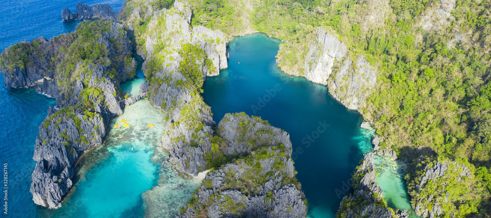 View from above, stunning aerial view of the Big Lagoon and the Small ...