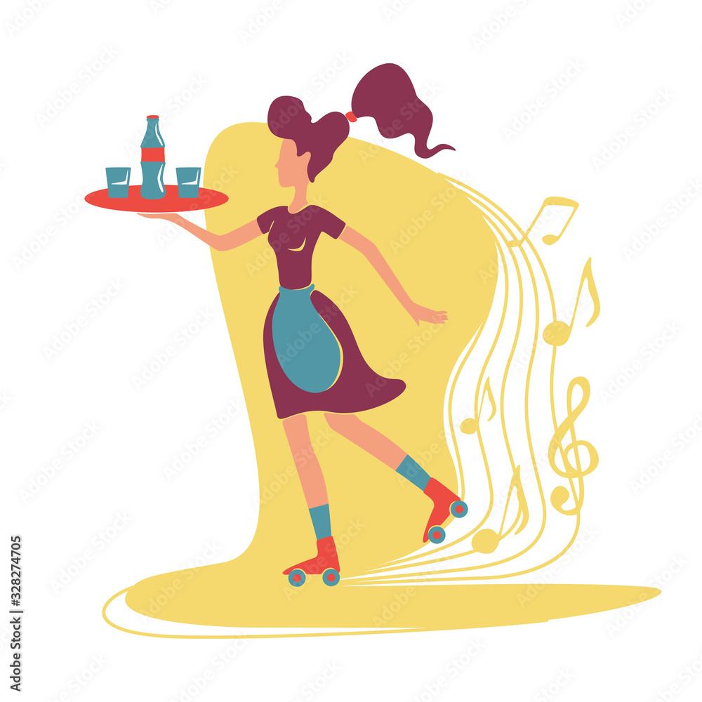 Retro restaurant serving 2D vector web banner, poster. Old fashioned ...