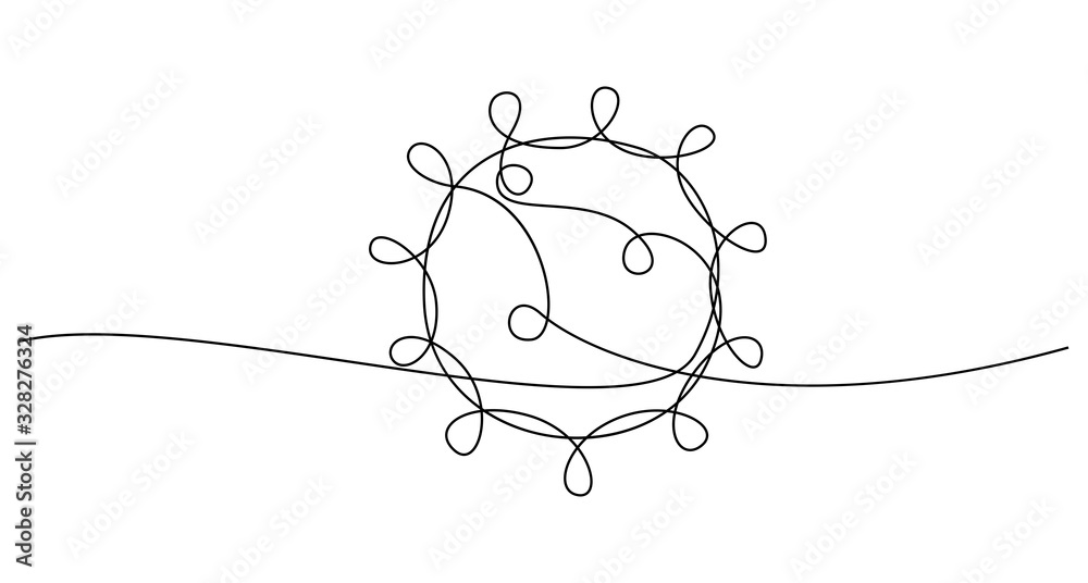 COVID-19 continuous line symbol. Concept Coronavirus, virus silhouette ...