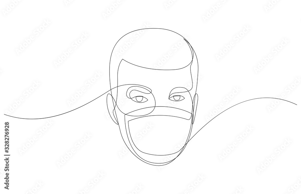 One continuous line drawing medical face mask. Concept of coronavirus ...