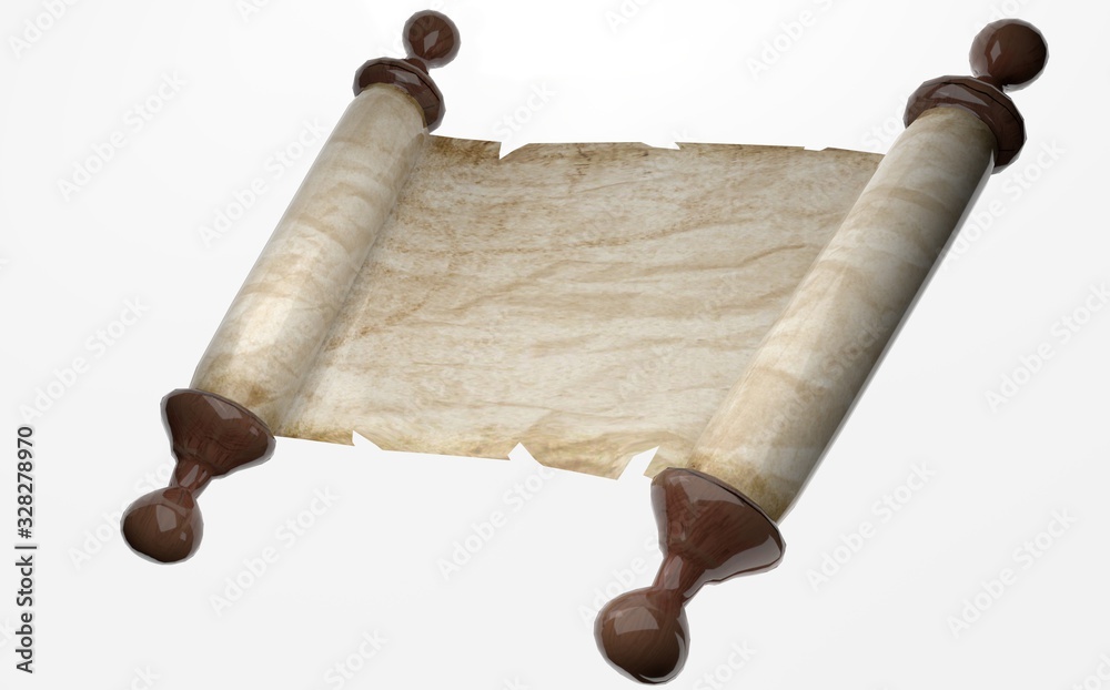 Old scroll of parchment. On white background. 3D rendering Stock ...