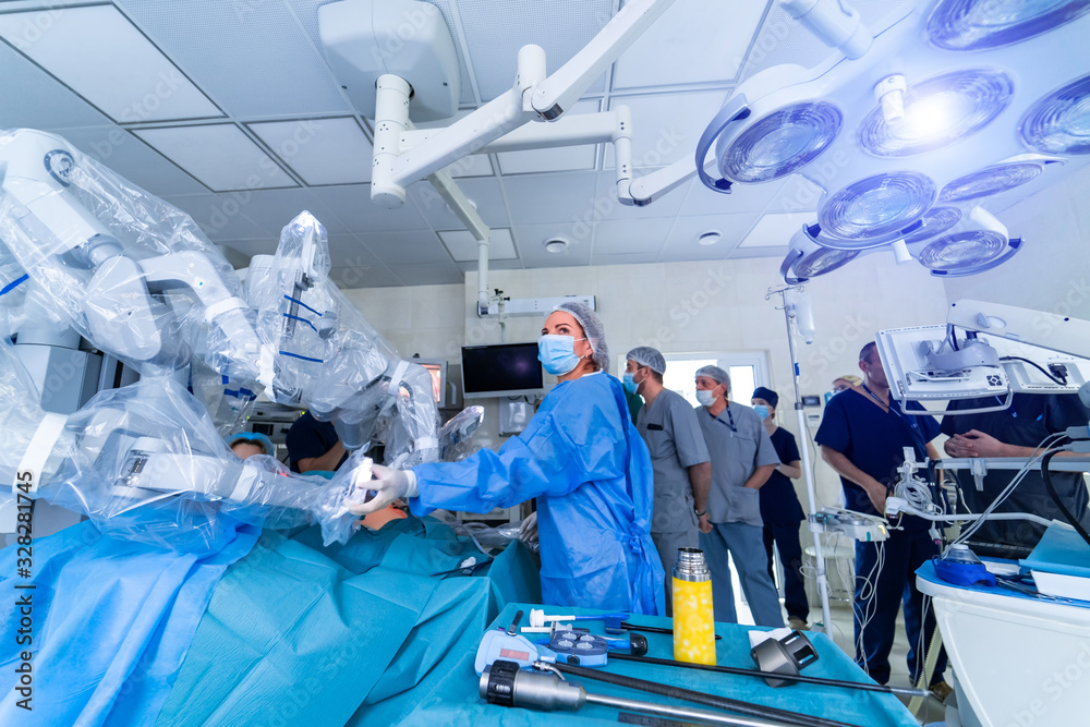 Modern surgical system. Medical robot. Minimally invasive robotic ...