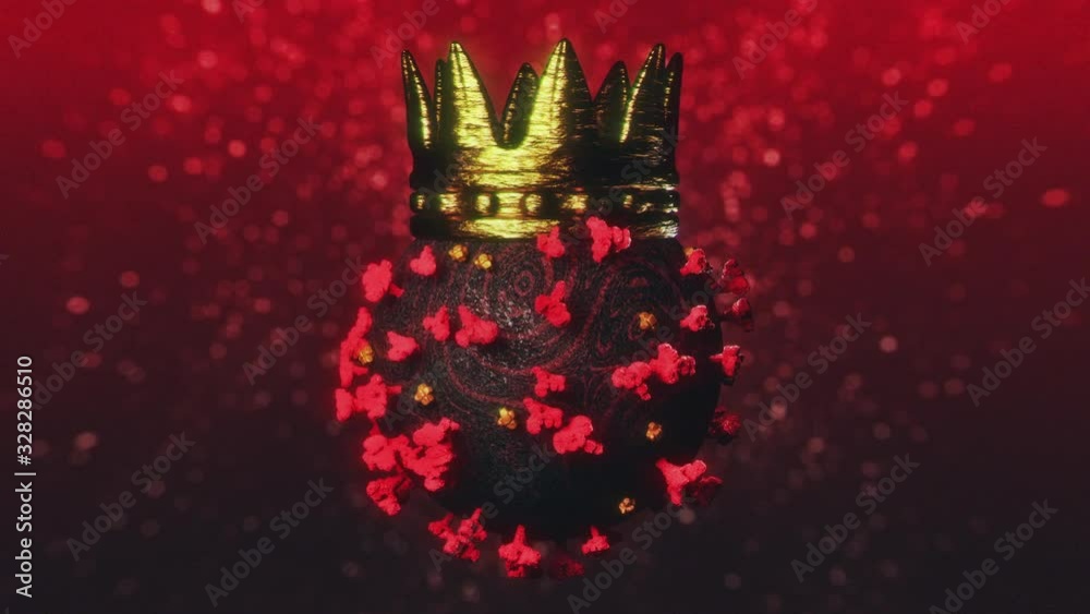 4k Red CoronaVirus with a gold crown. King Concept. Famos virus what ...