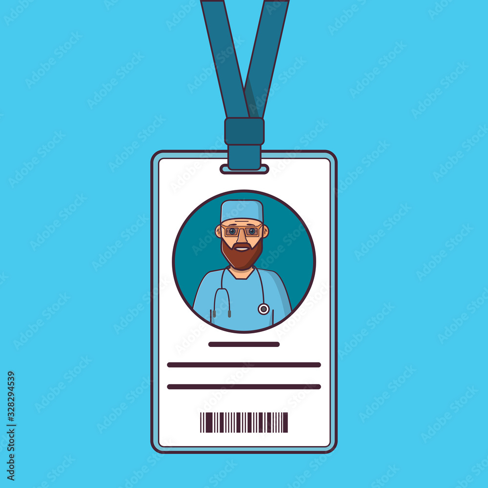 ID cards doctors. Young man plastic identification card.Medical ...