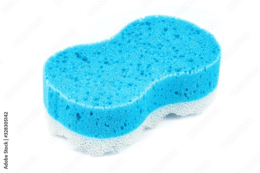 Blue bath sponge on white background Stock Photo | Adobe Stock