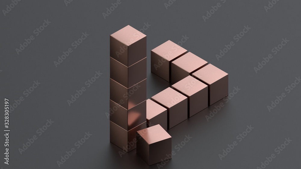 3D rendering of an impossible figure consisting of pink metal cubes ...