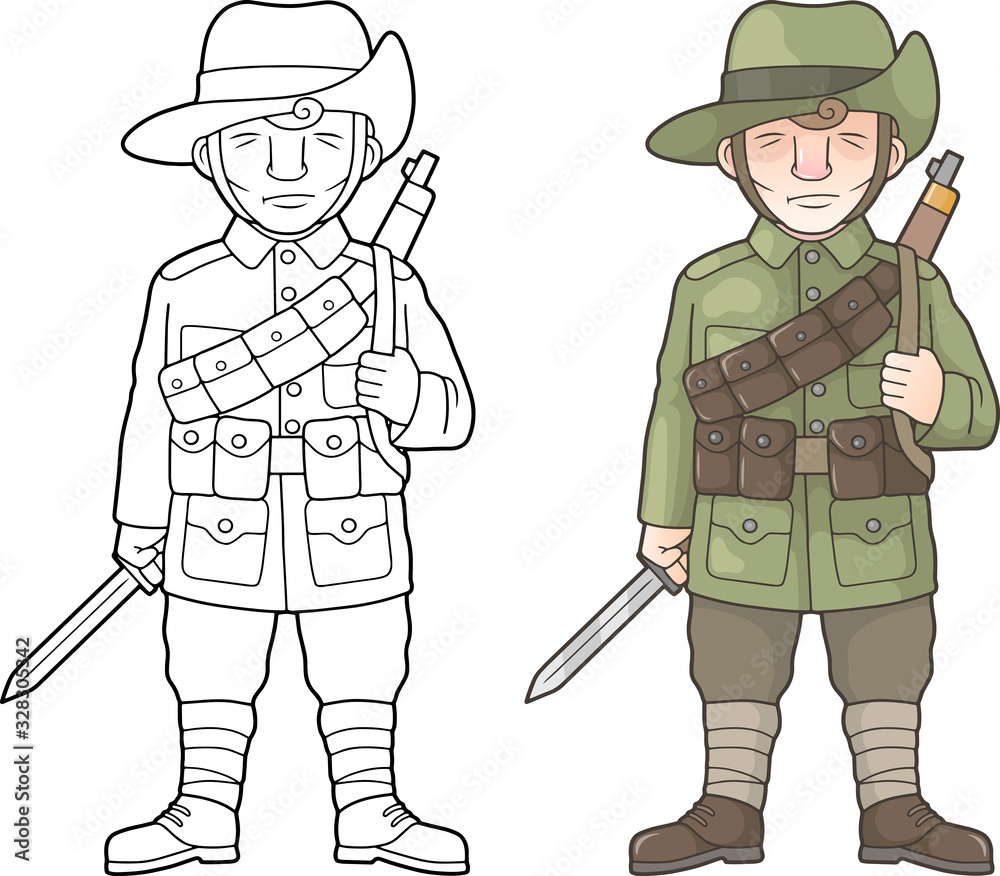 Australian army soldier during World War I coloring book Stock Vector ...