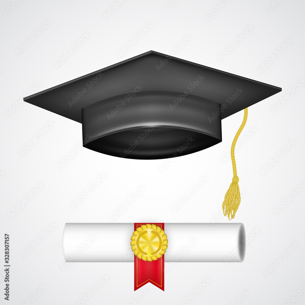 Square academic cap and scroll, typical american graduation hat ...