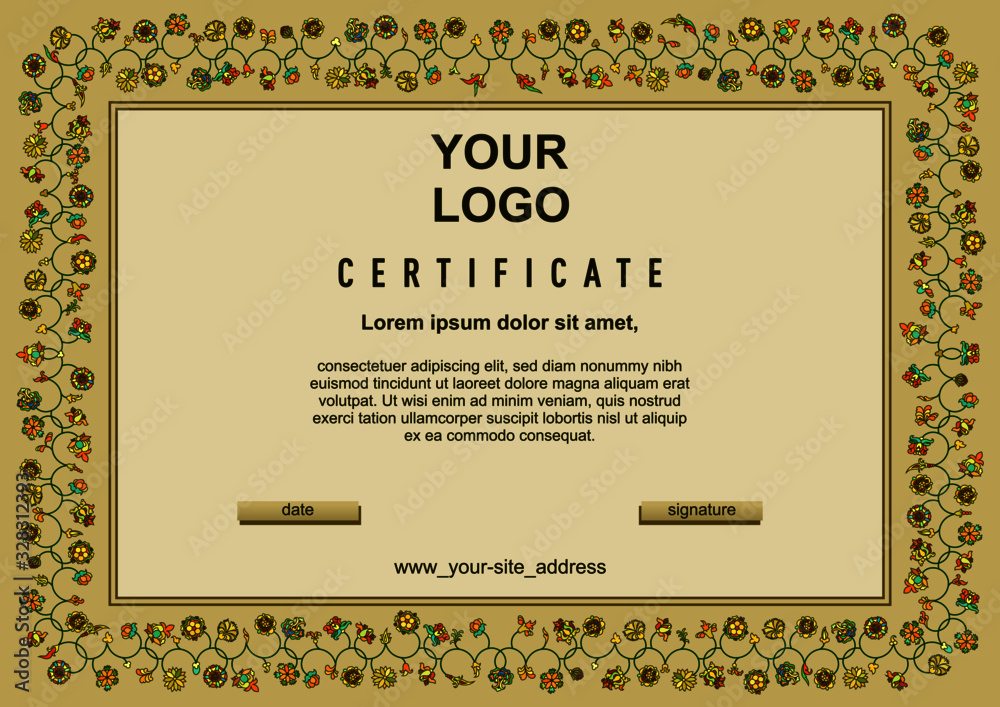 Certificate, invitation template with floral ornament frame based on St ...
