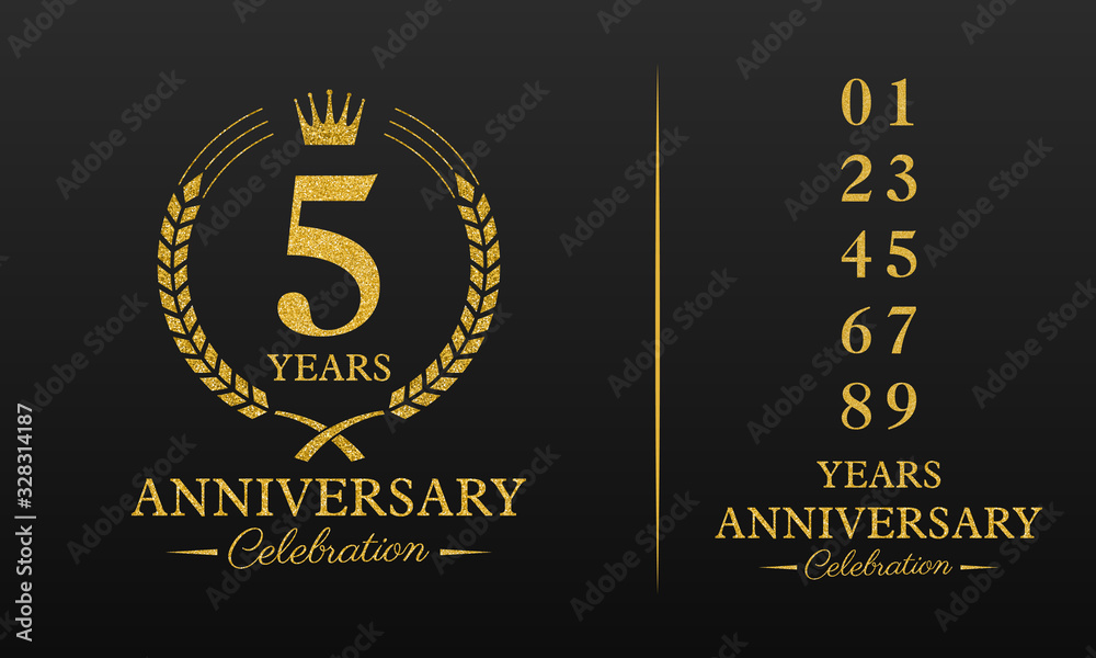 05 years golden glitter anniversary celebration badge, additional ...