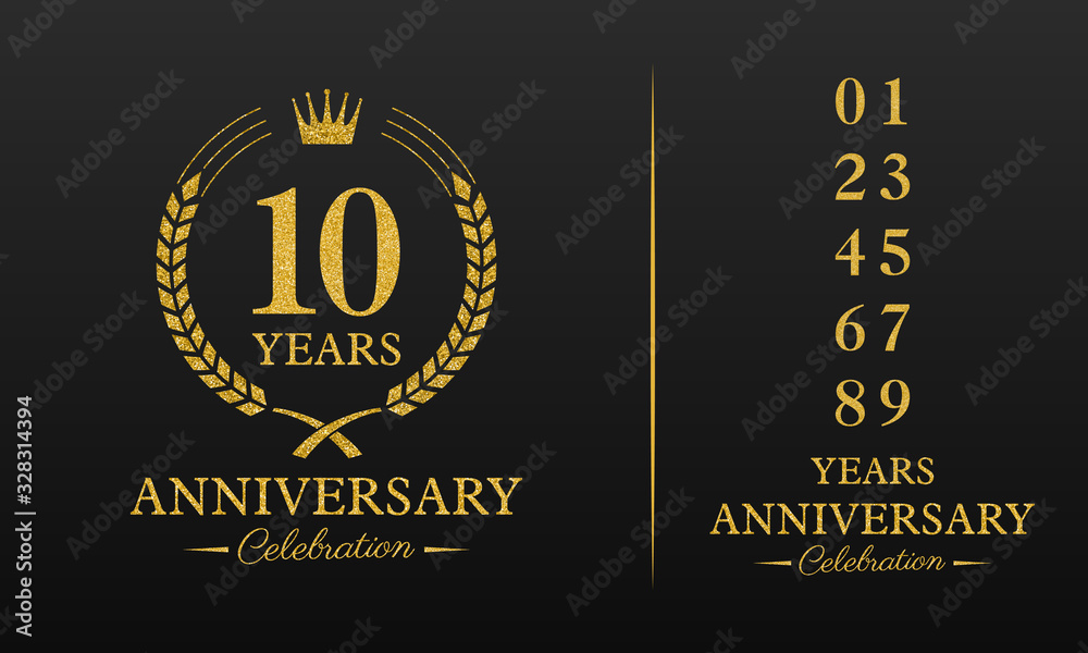 10 years golden glitter anniversary celebration badge, additional ...