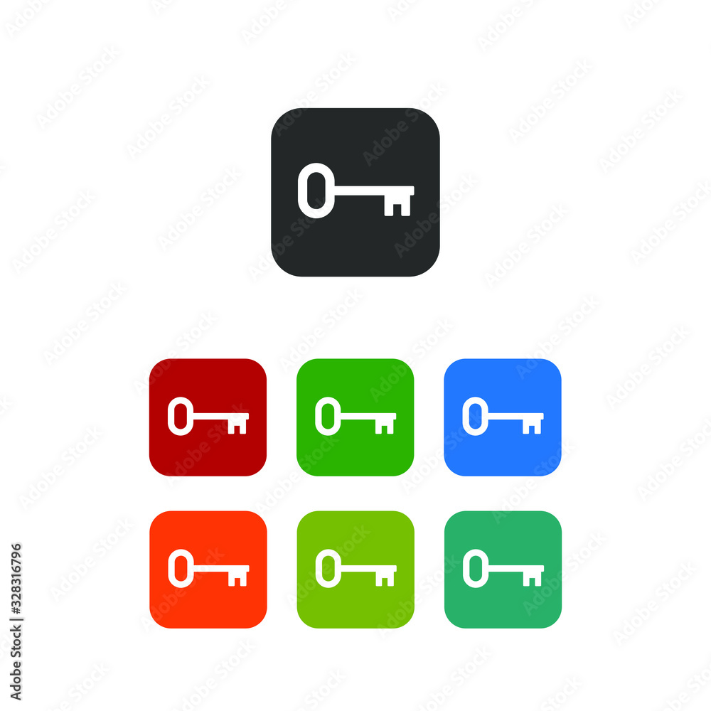 Key icon symbol. Color collection. Square button set. Security access ...