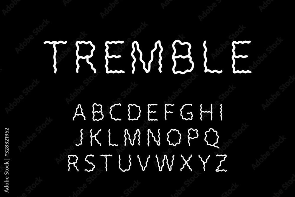 Tremble hand drawn vector type font in cartoon style lettering shaking ...