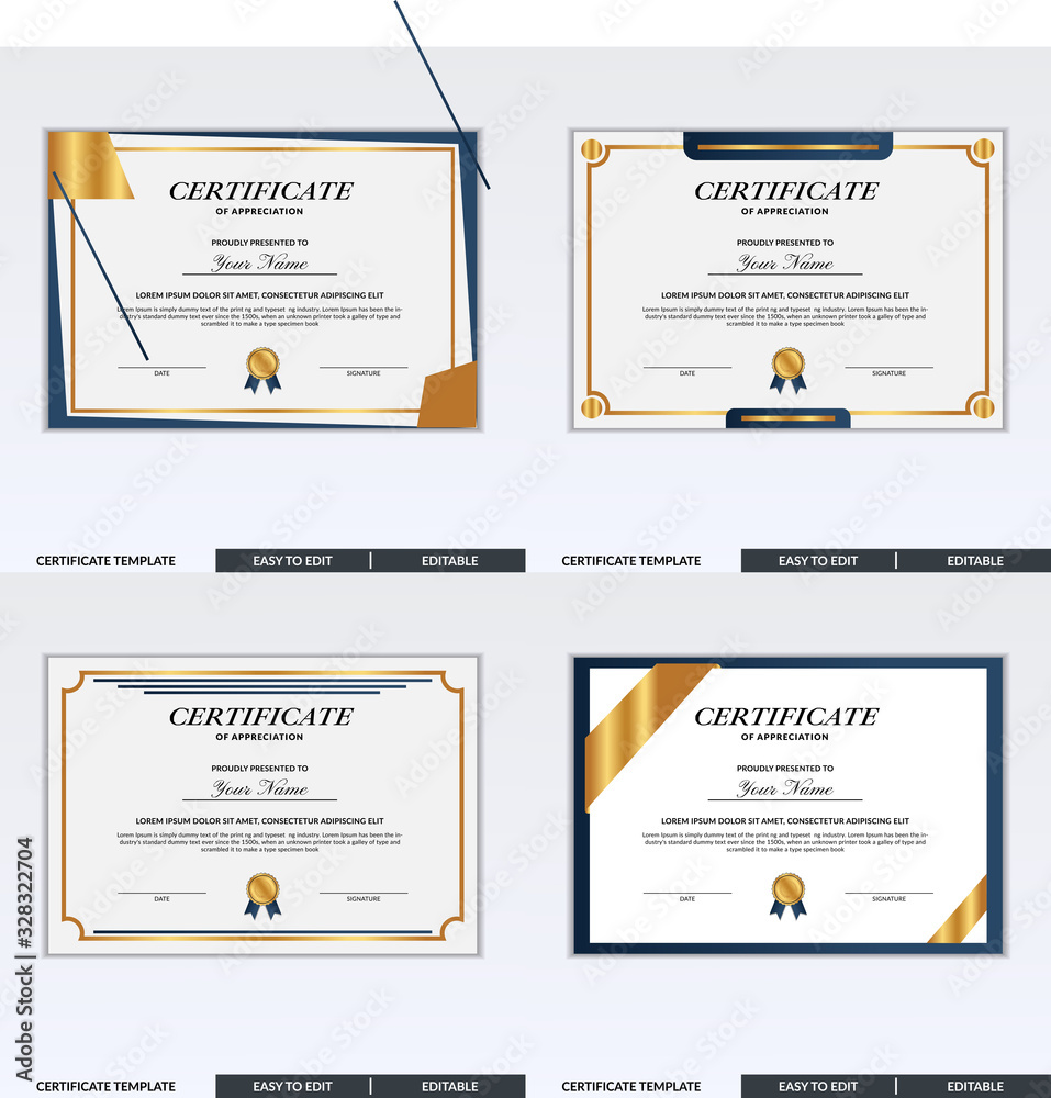 Certificate pack of appreciation award template design vector. Editable ...