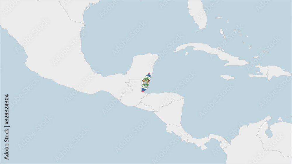Belize map highlighted in Belize flag colors and pin of country capital ...