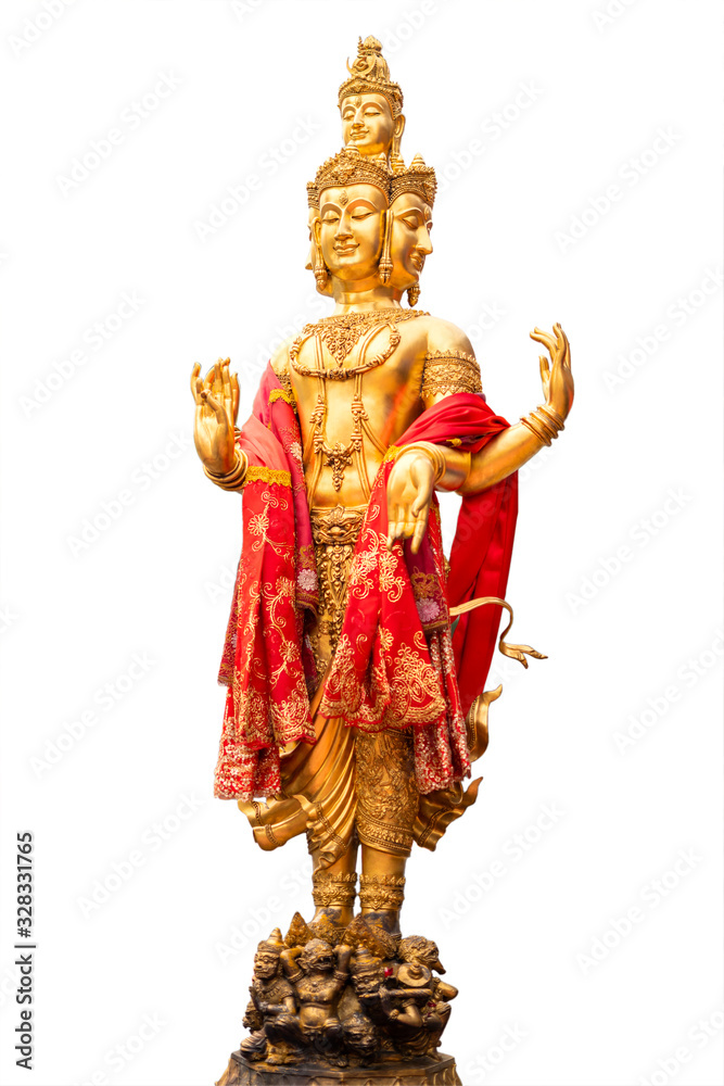 Statue of Brahma Deity of Hinduism With a white background, isolated ...