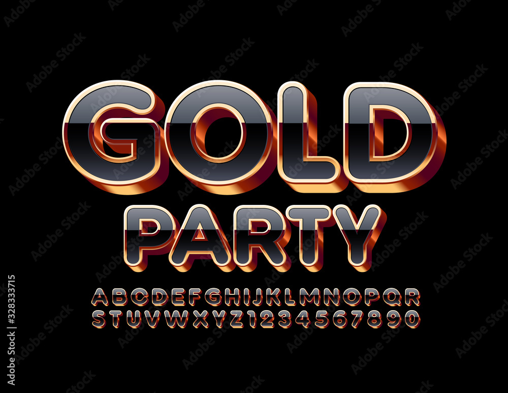 Vector luxury Gold Party. Chic 3D Font. Glossy Black and Golden ...