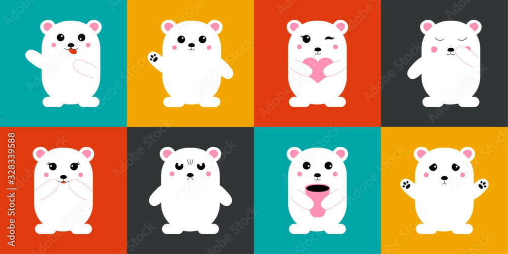 Cute kawaii bear set. Funny bears with happy, sad, angry, shy emotions ...