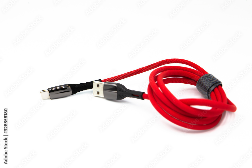 Red usb cable isolated on white background Stock Photo | Adobe Stock